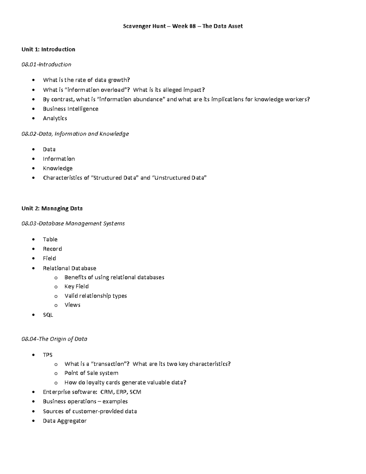 Scavenger Hunt 08-The Data Asset - Scavenger Hunt – Week 08 – The Data ...