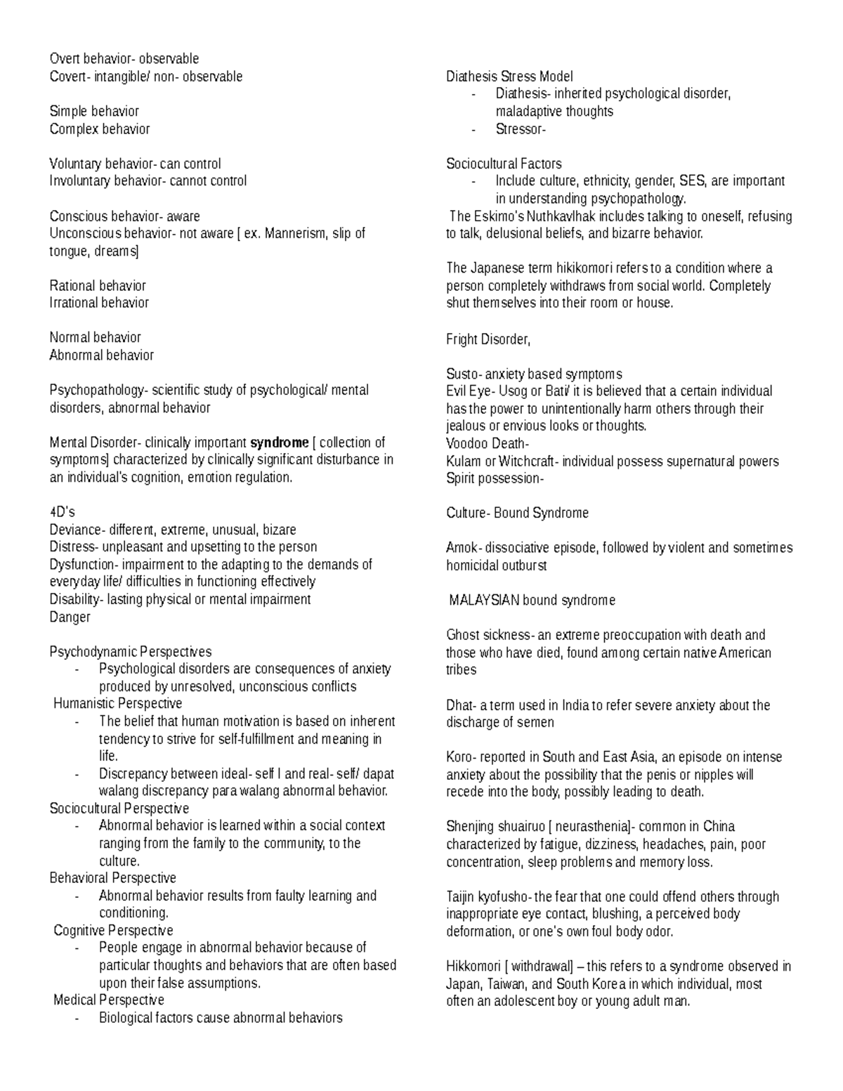 Overt behavior - AB PSYCH - Overt behavior- observable Covert ...