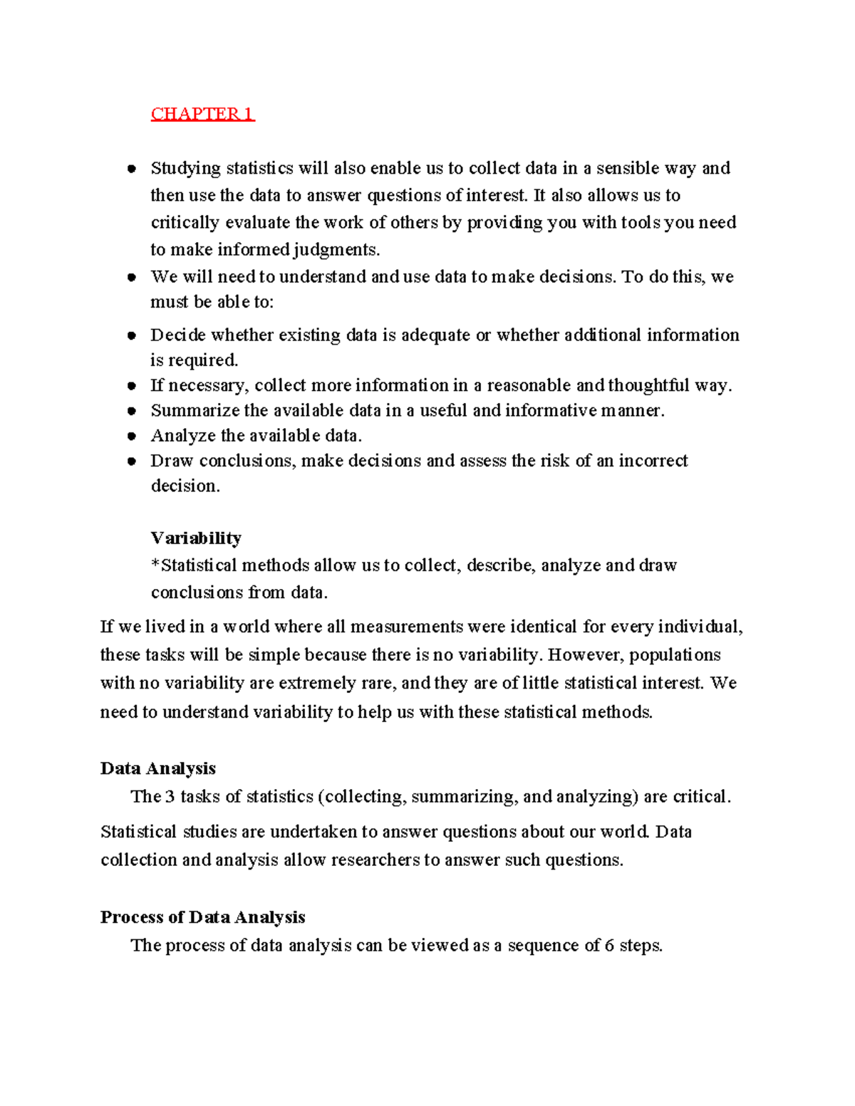 Elementary Statistics - CHAPTER 1 Studying statistics will also enable ...