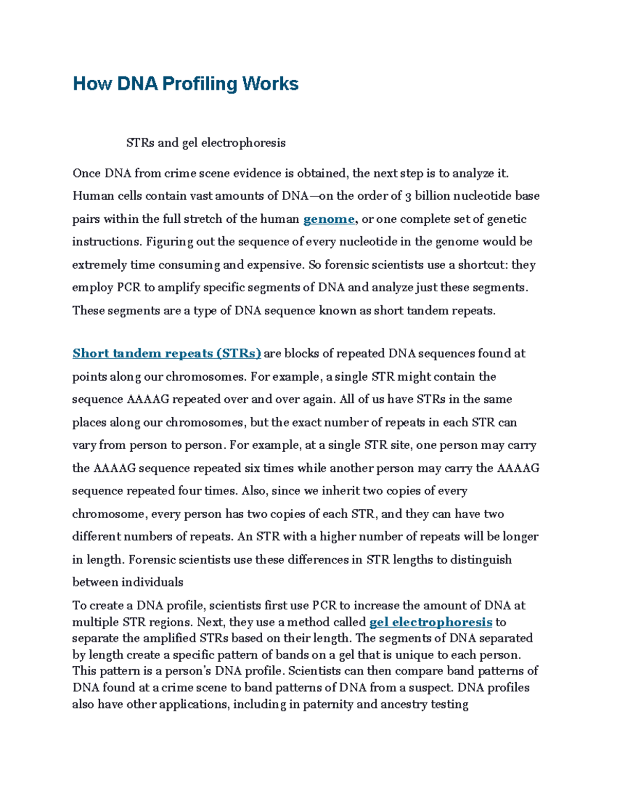 Bio ch. 7.4- How DNA Profiling Works - How DNA Profiling Works STRs and ...