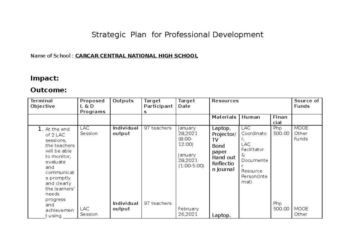 Ccnhs Strategic Plan for Professional Development - Strategic Plan for ...