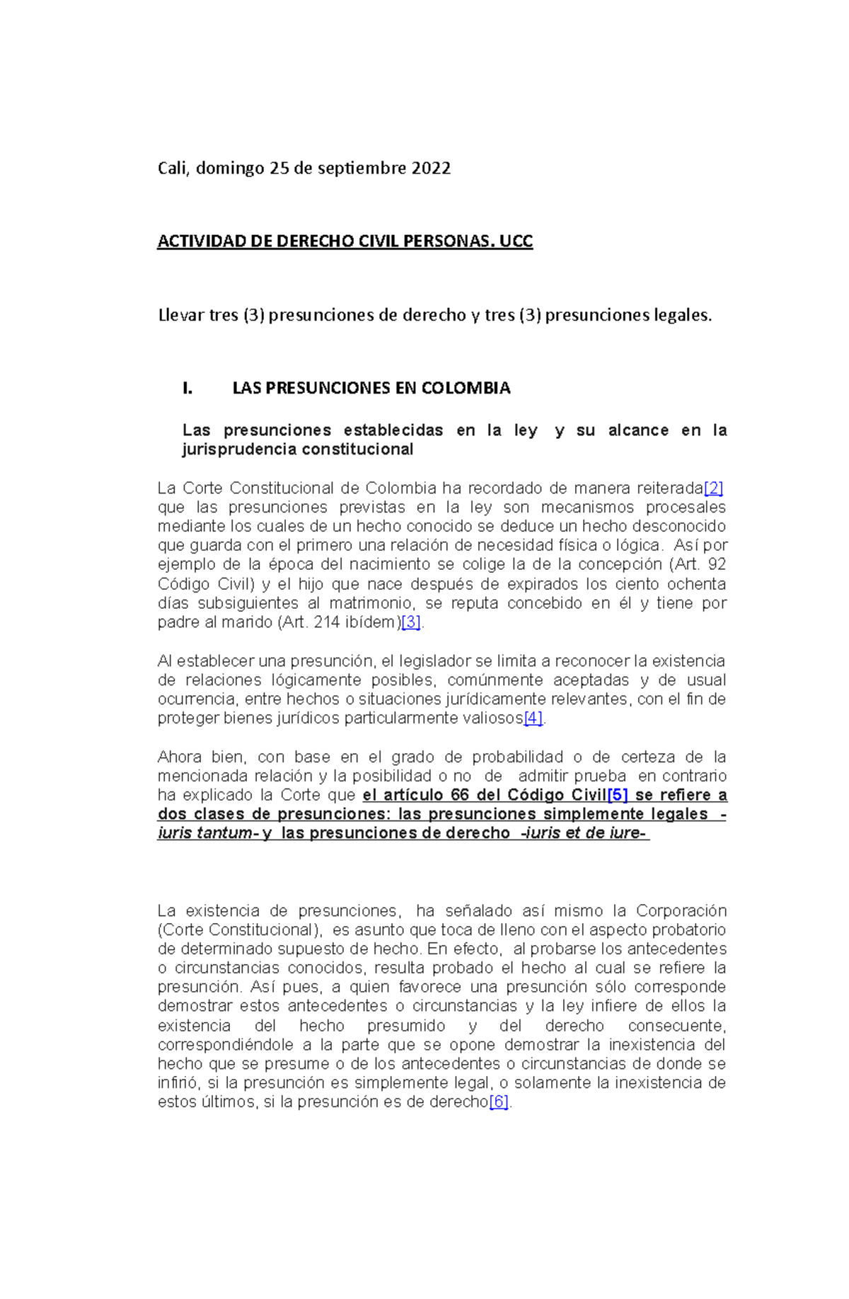 Presunciones EN Civil - ensayo - Cali, domingo 25 de septiembre 2022 ...