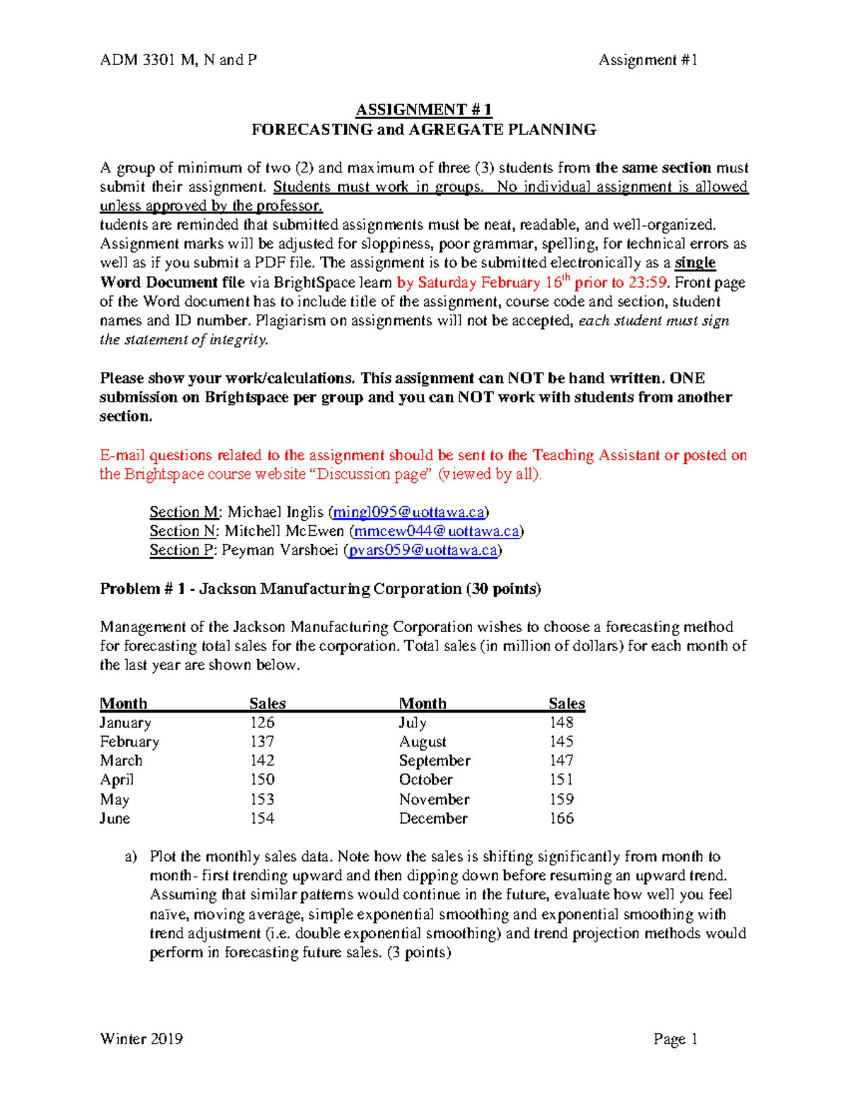 1. ADM3301 Assignment 1 Winter 2019 - ADM 3301 M, N and P Assignment #1 ...