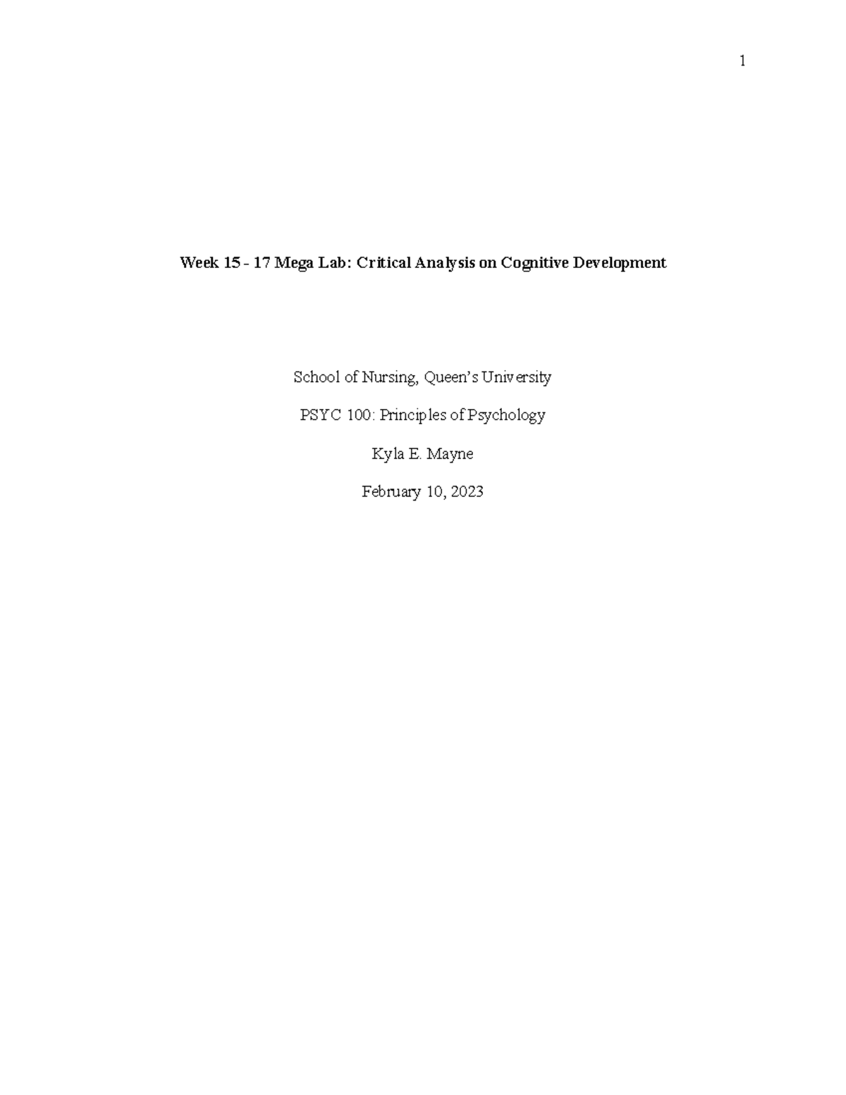 PSYC 100 Mega Lab 2 - Completed Psyc 100 Winter Mega Lab - Week 15 - 17 ...