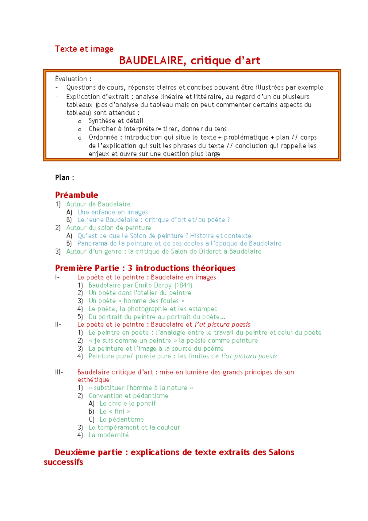 Texte et image - Texte et image BAUDELAIRE, critique d’art Évaluation ...