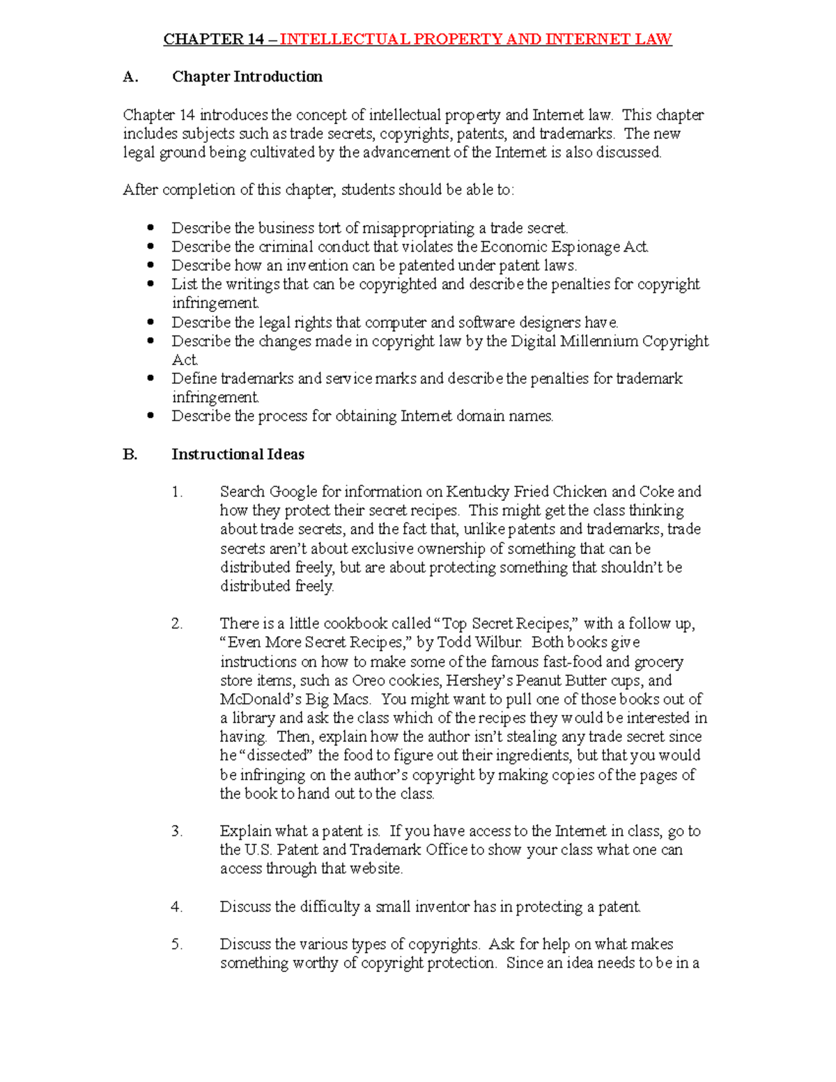 Ch14 Intellectual Property and Internet Law - CHAPTER 14 – INTELLECTUAL ...
