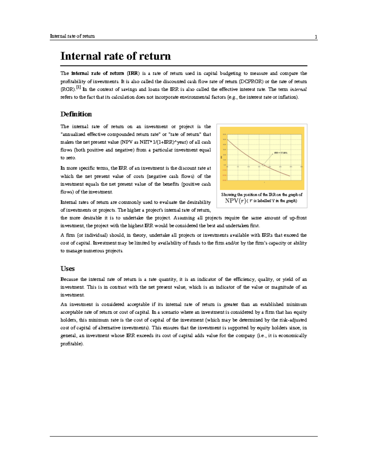 Irr pdf - n/a - Internal rate of return The internal rate of return ...