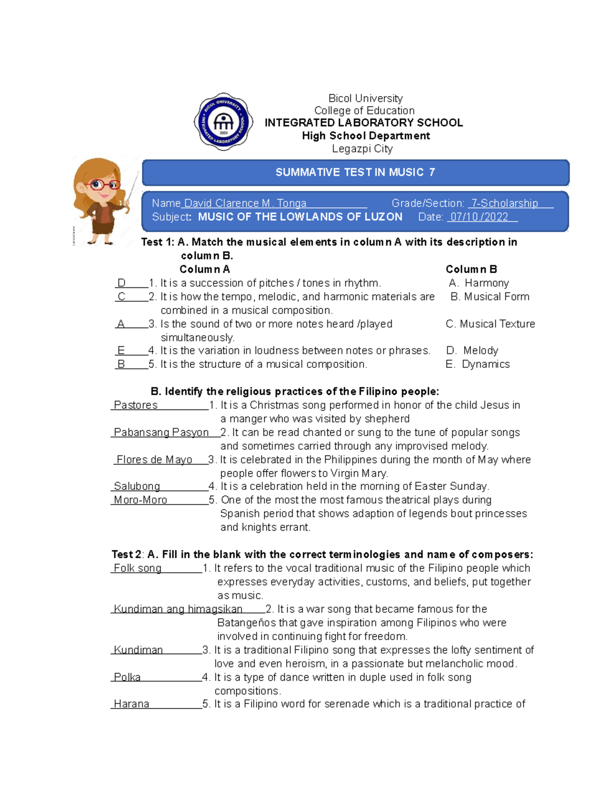Music-7- Summative-TEST-Q1 answers - Bicol University College of ...