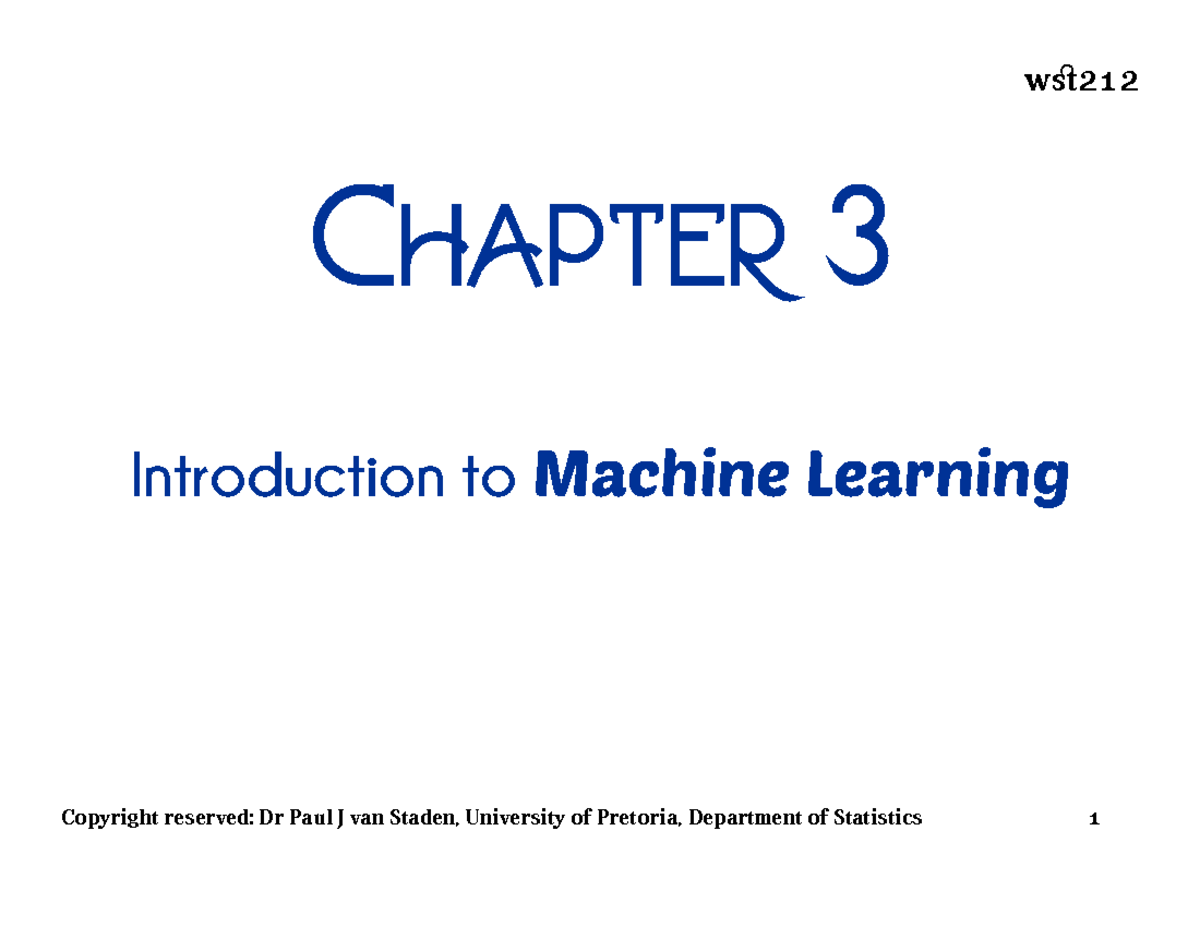 Chapter 3 Introduction to machine learning - Copyright reserved: Dr ...
