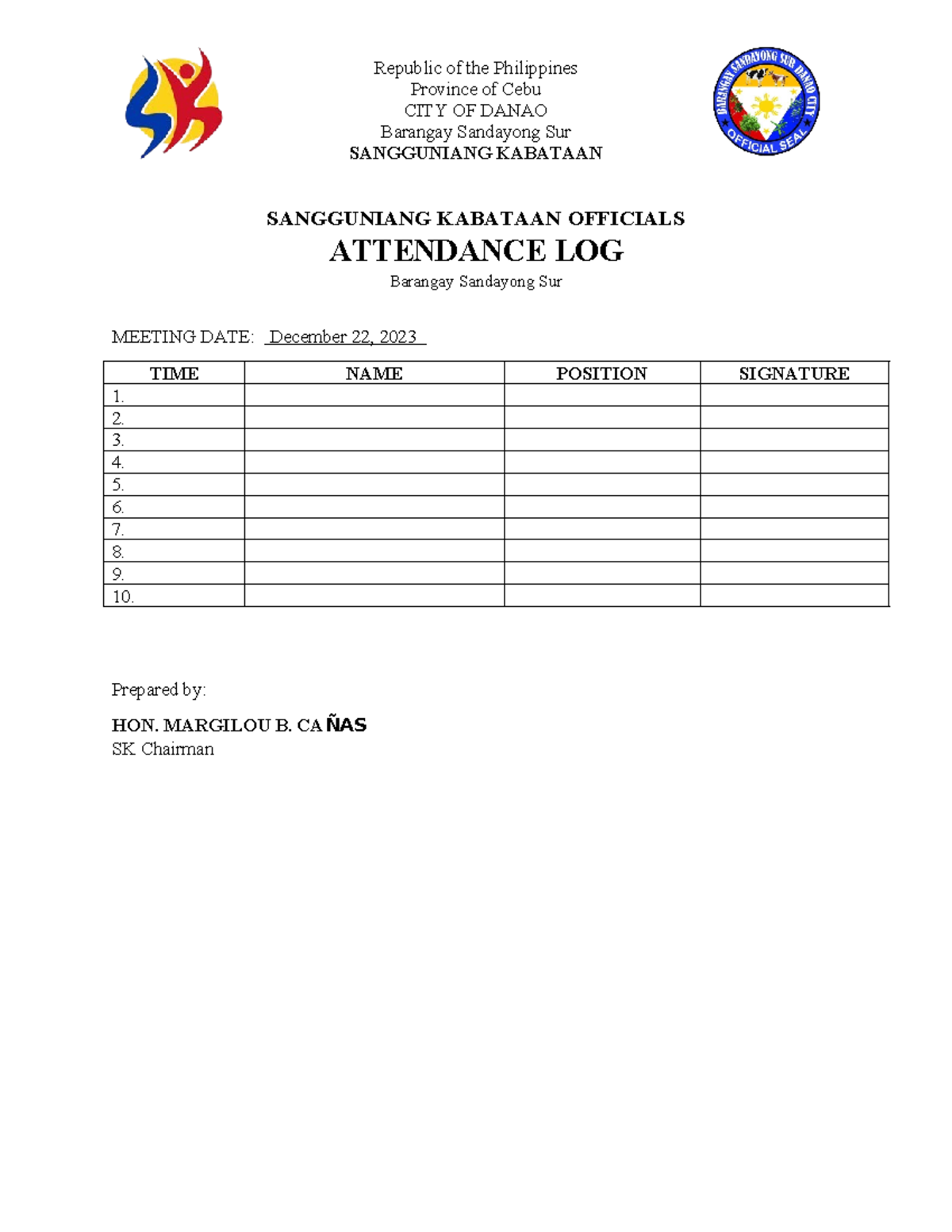 Sk-Attendance - Attendance - BS Education - Republic of the Philippines ...