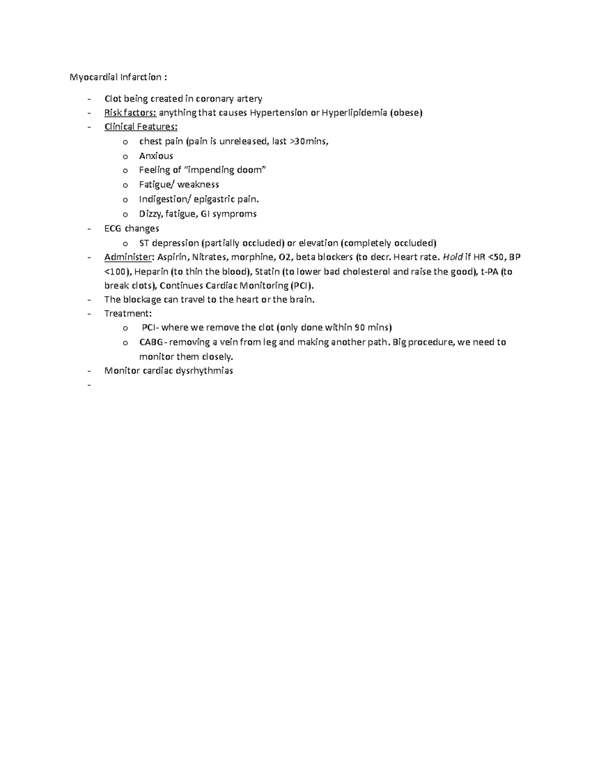 Nclex notes (MI) - Myocardial Infarction : Clot being created in ...