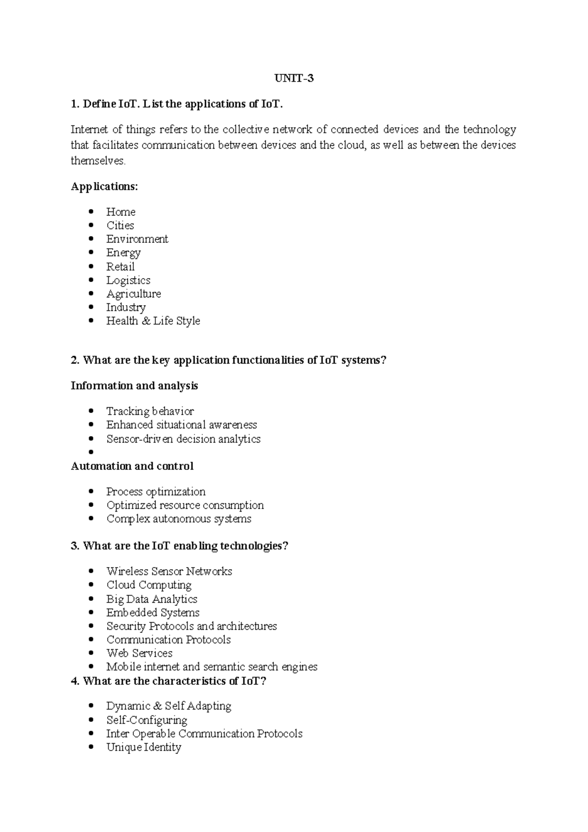 UNIT III Two Marks With Answers - UNIT- Define IoT. List the ...