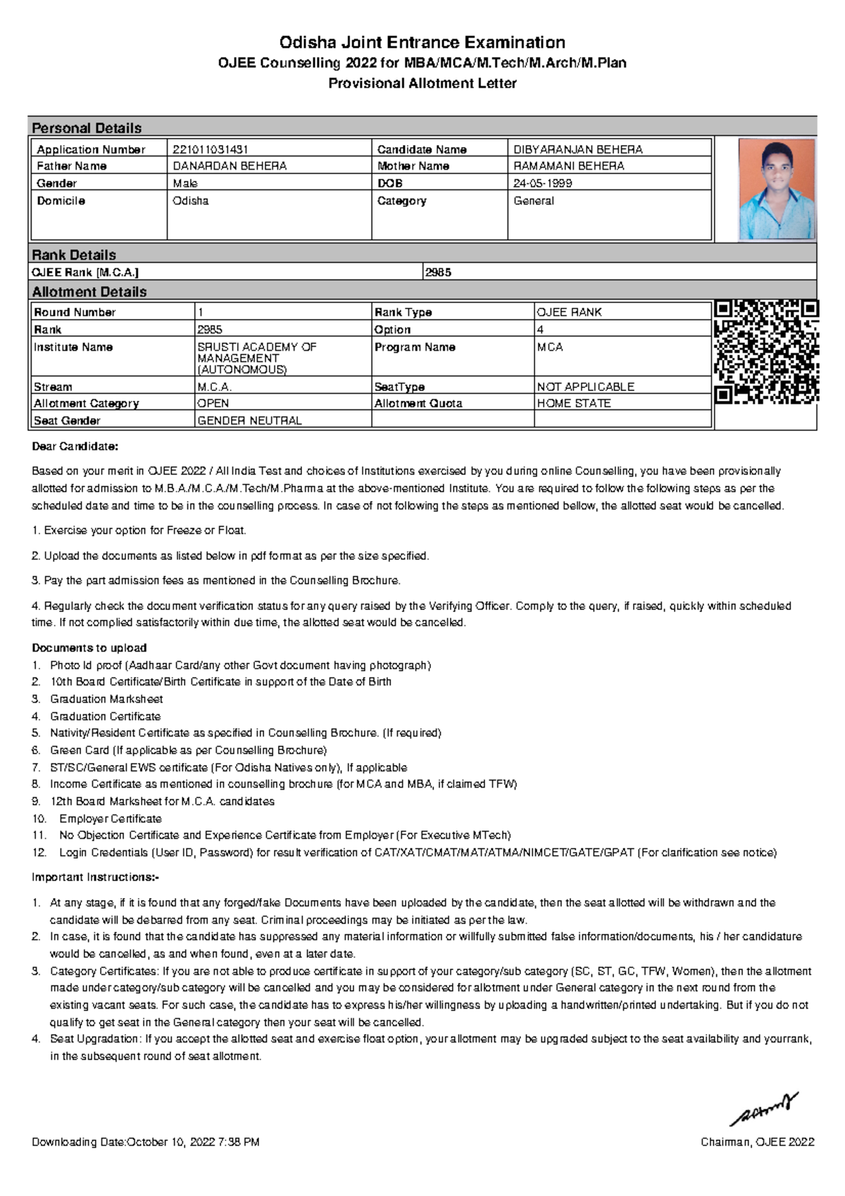 View Generated Docs - Odisha Joint Entrance Examination OJEE ...