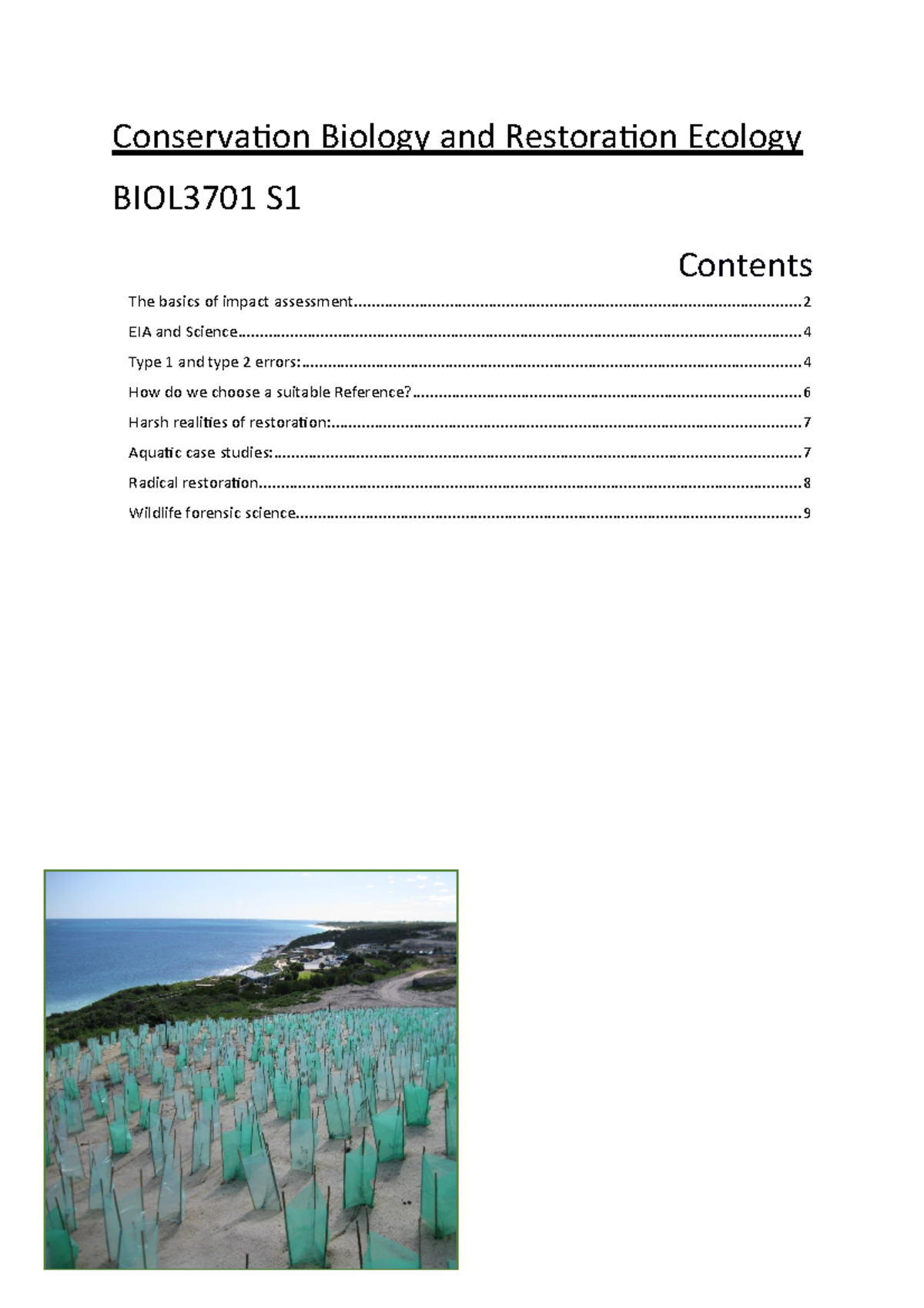 Conservation Biology and Restoration Ecology notes - Conservation ...