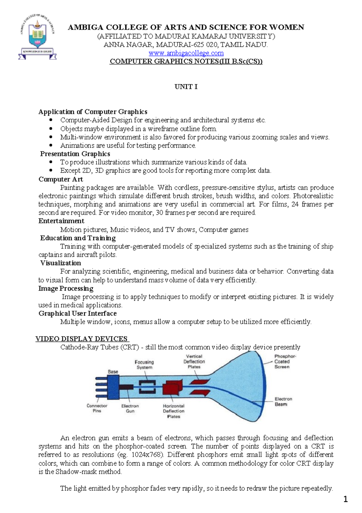 Computer Graphics Notes - AMBIGA COLLEGE OF ARTS AND SCIENCE FOR WOMEN ...