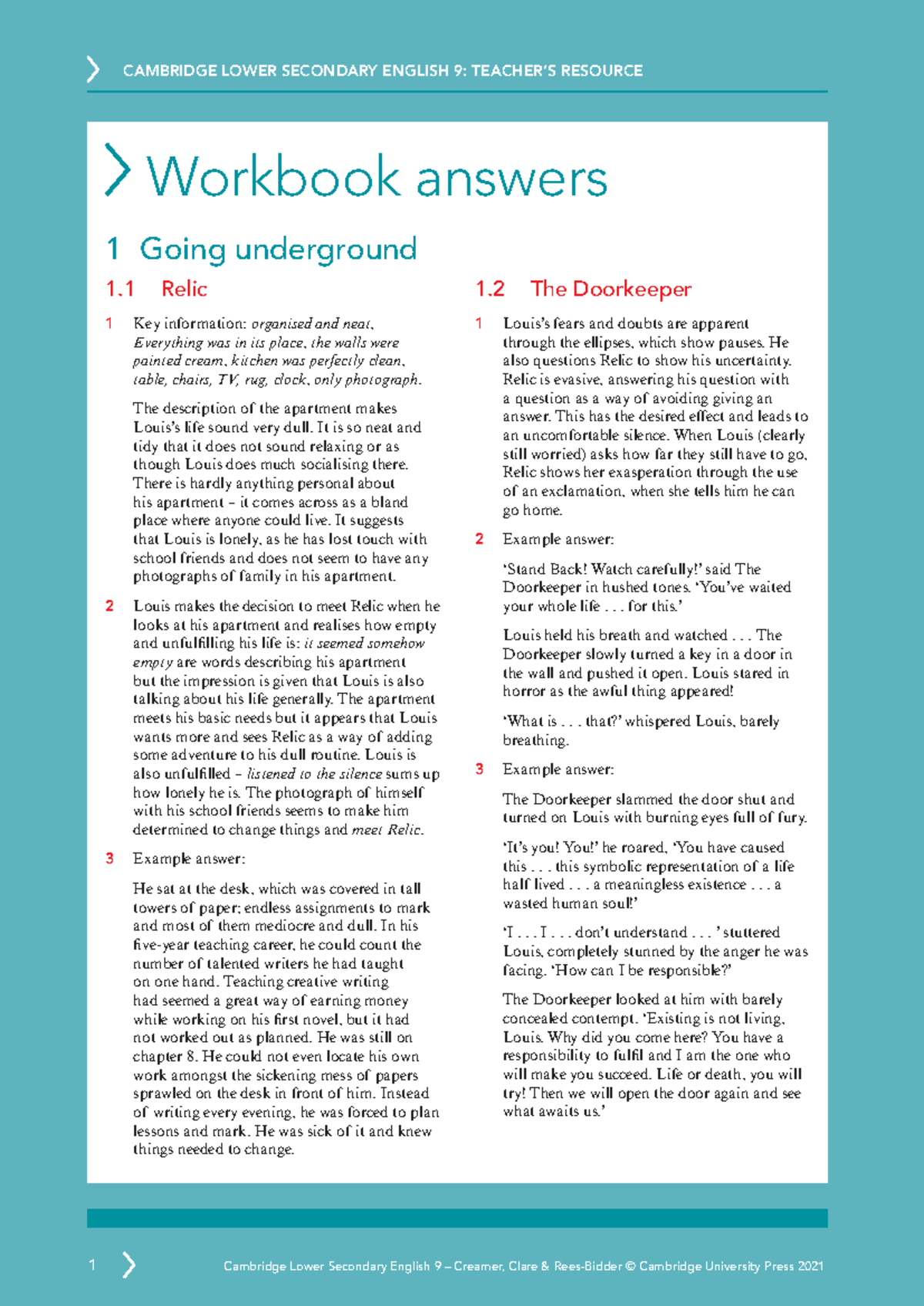 Pdfcoffee - Textbook - Workbook answers 1 Going underground 1 Relic 1 ...