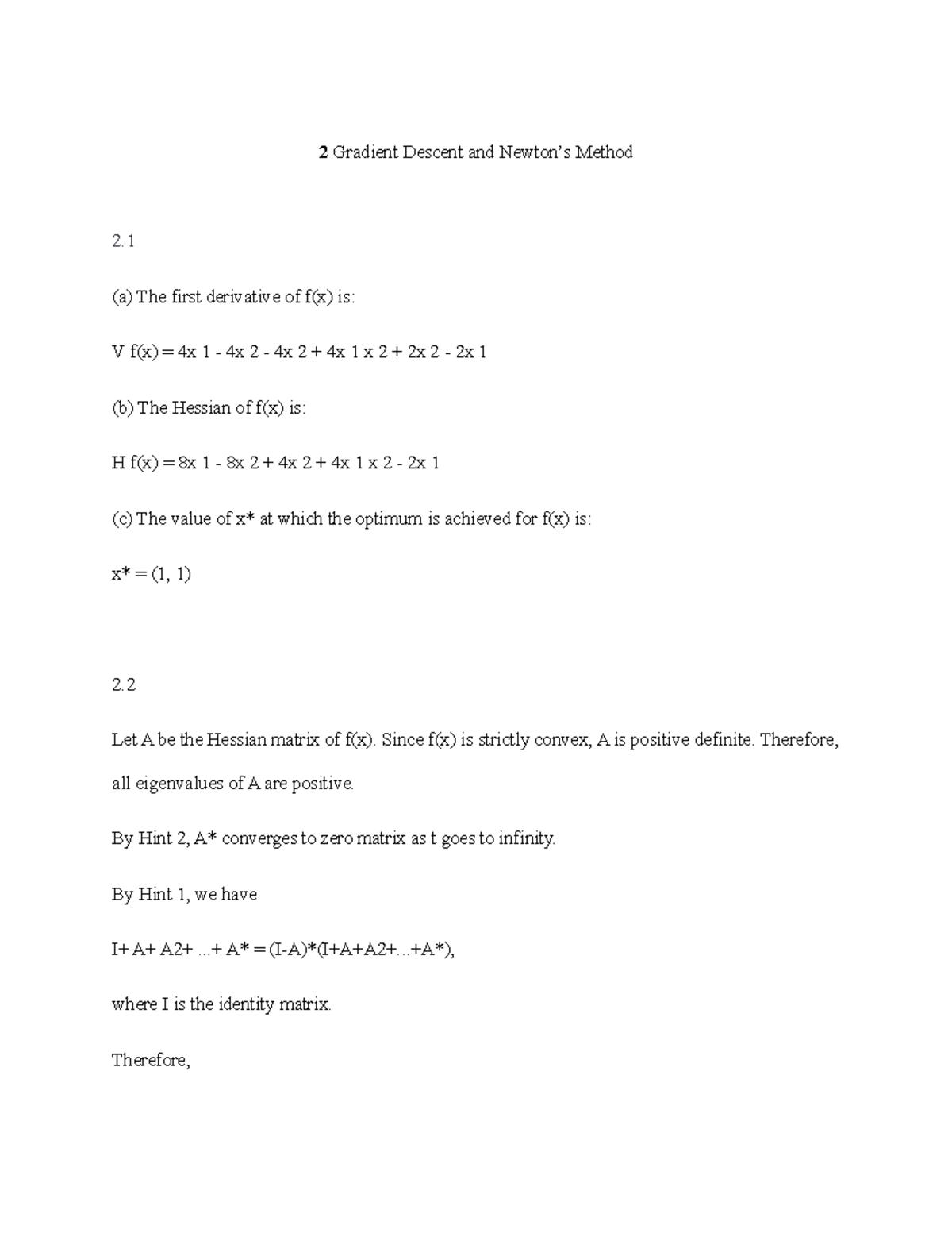 2 Gradient Descent and Newton - 2 Gradient Descent and Newton’s Method ...