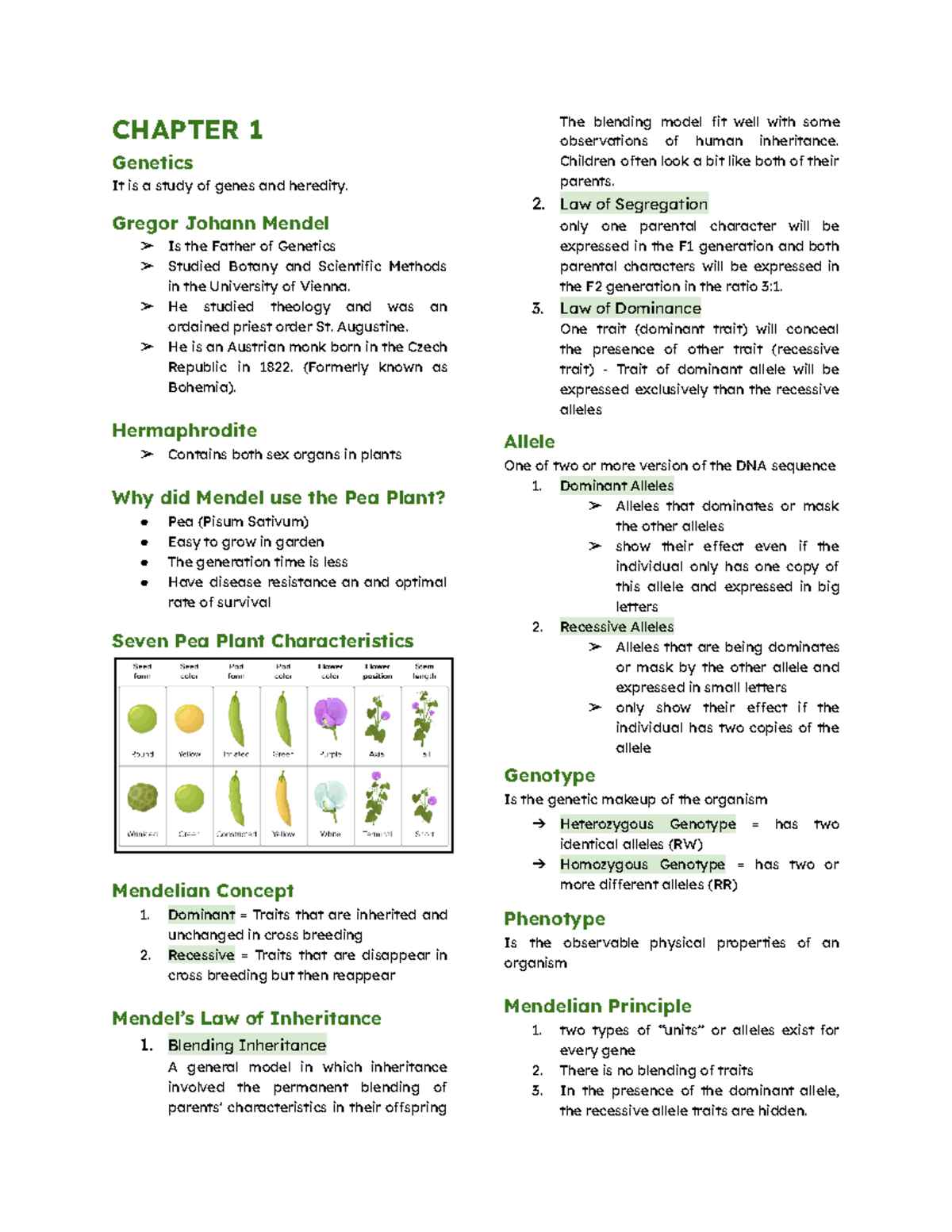 GEN BIO 2 Notes - CHAPTER 1 Genetics It is a study of genes and ...