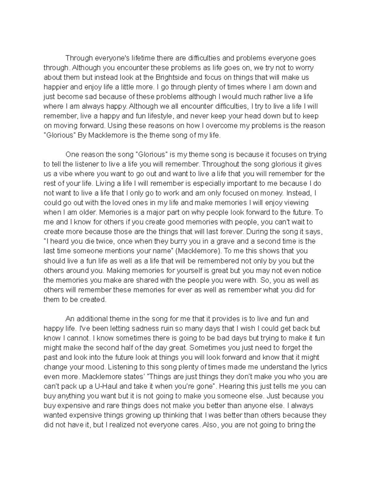 Eng 1101 - essay - Through everyone's lifetime there are difficulties ...