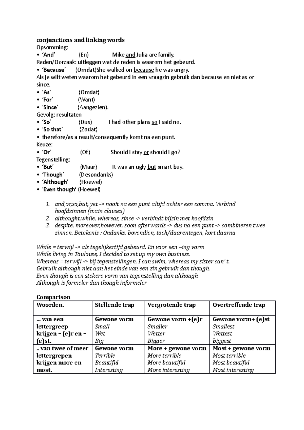 Engels Lectures notes (conjunctions and linking words) - conjunctions ...