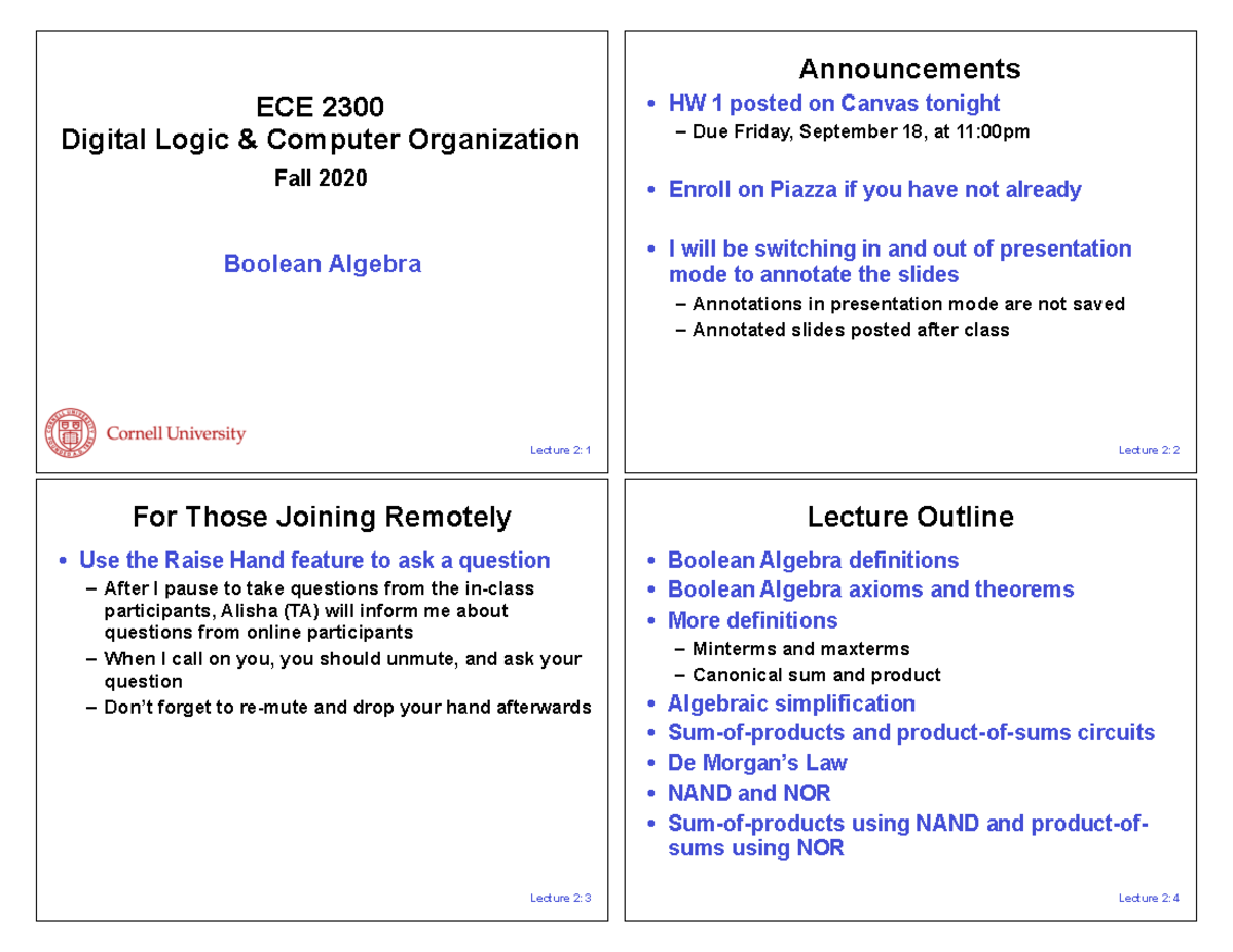 Boolean Algebra and Logic Functions - Studocu