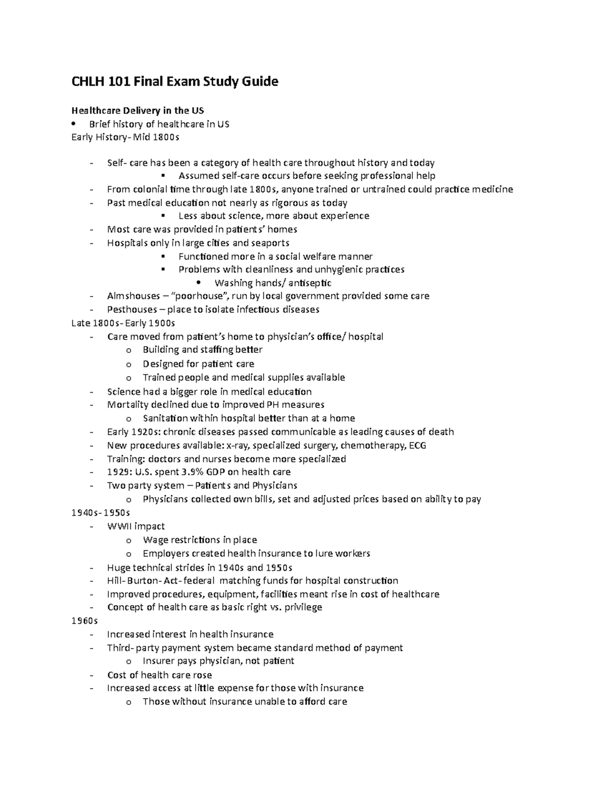 CHLH 101 Final Exam Study Guide - CHLH 101 Final Exam Study Guide ...