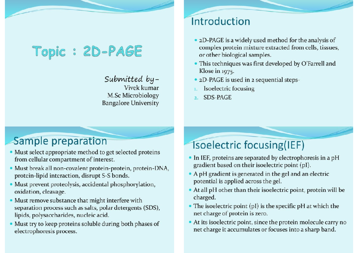 2D PAGE - Useful - Paper VIII – Biotechnology - Studocu