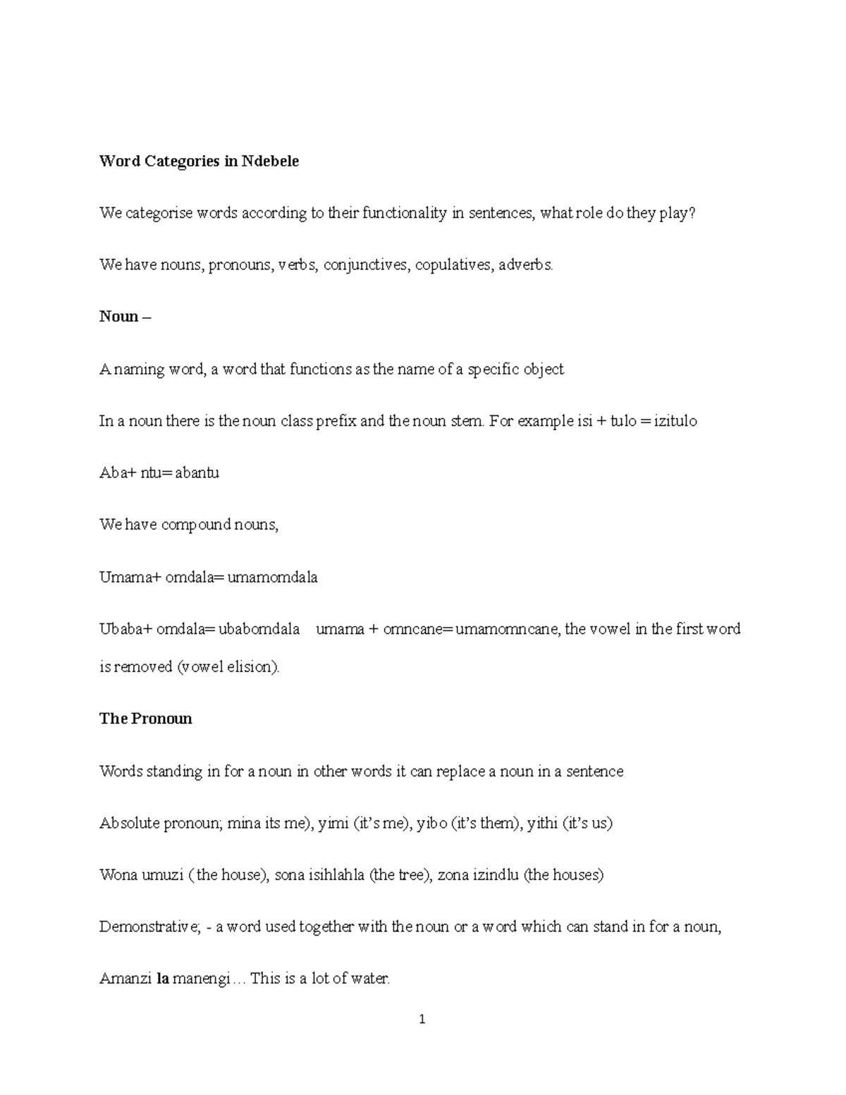Word categories - Words category - Word Categories in Ndebele We ...