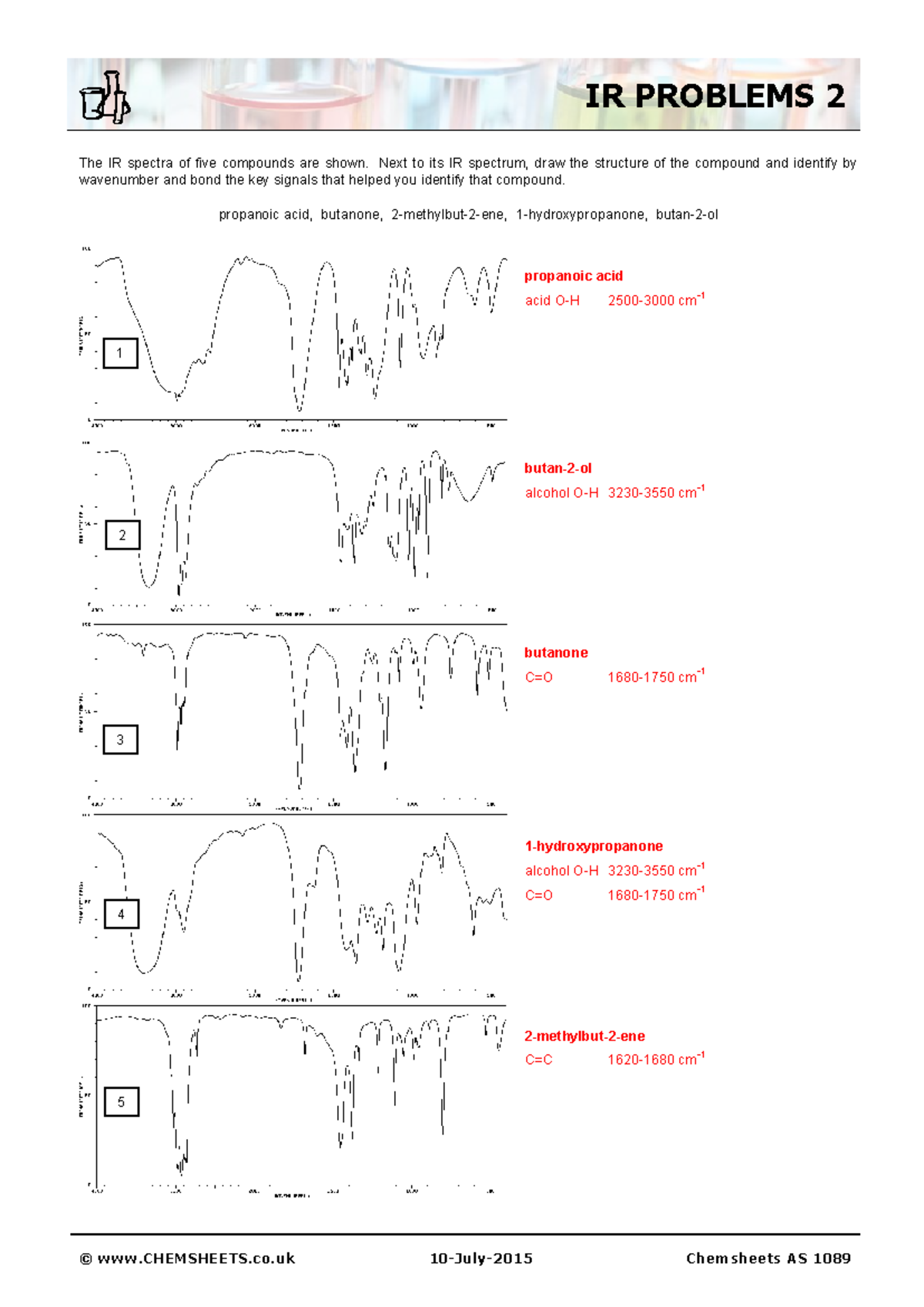 Chemsheets AS 1089 IR problems 2 ANS ameu74 - © CHEMSHEETS.co The IR ...