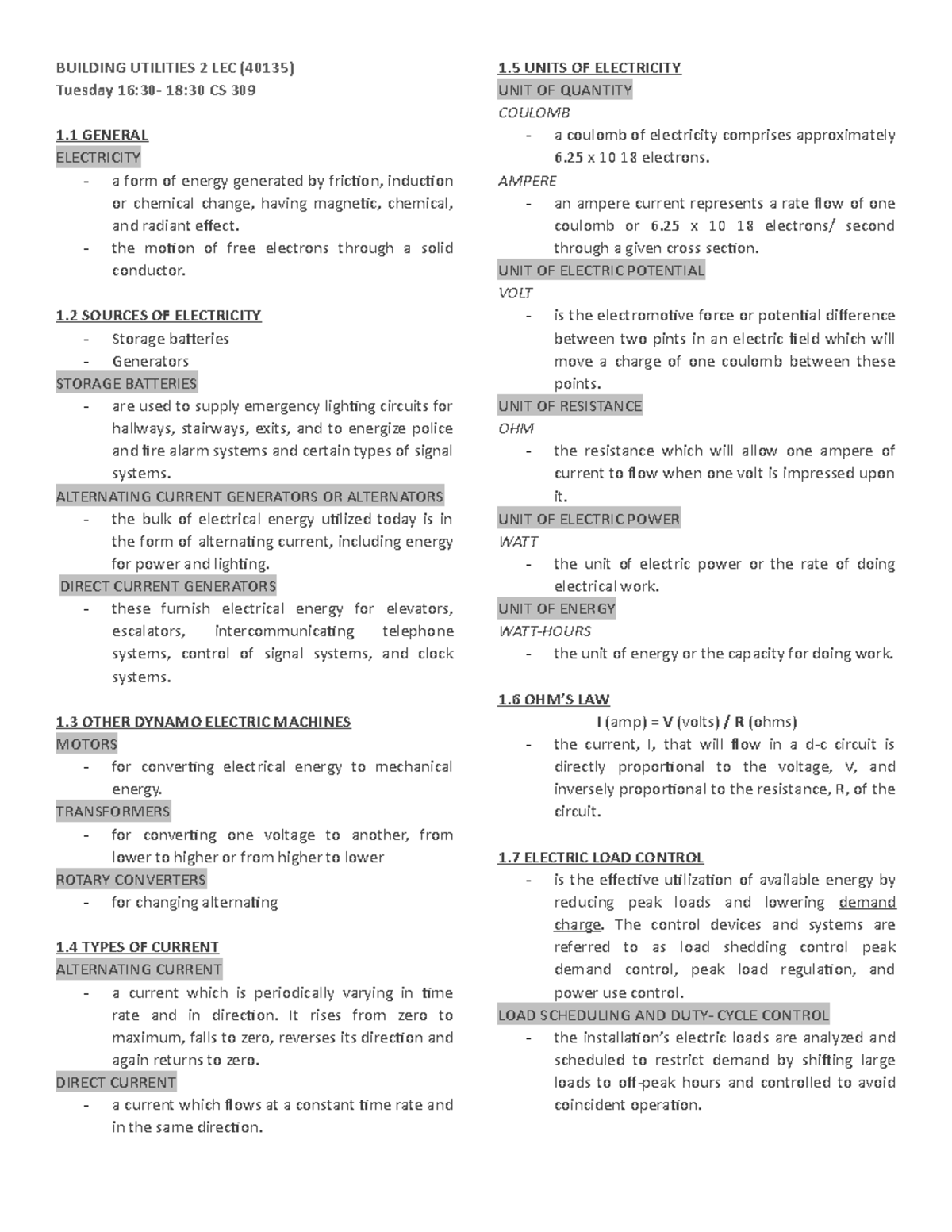 Building Utilities 2 LEC - BUILDING UTILITIES 2 LEC (40135) Tuesday 16: ...