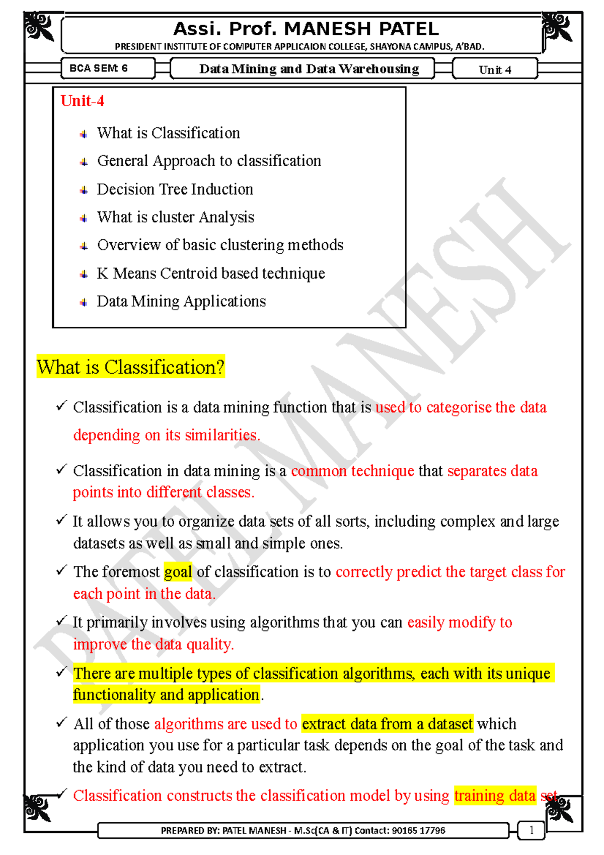 Sem 6 Unit 4 - Assi. Prof. MANESH PATEL PRESIDENT INSTITUTE OF COMPUTER APPLICAION COLLEGE ...