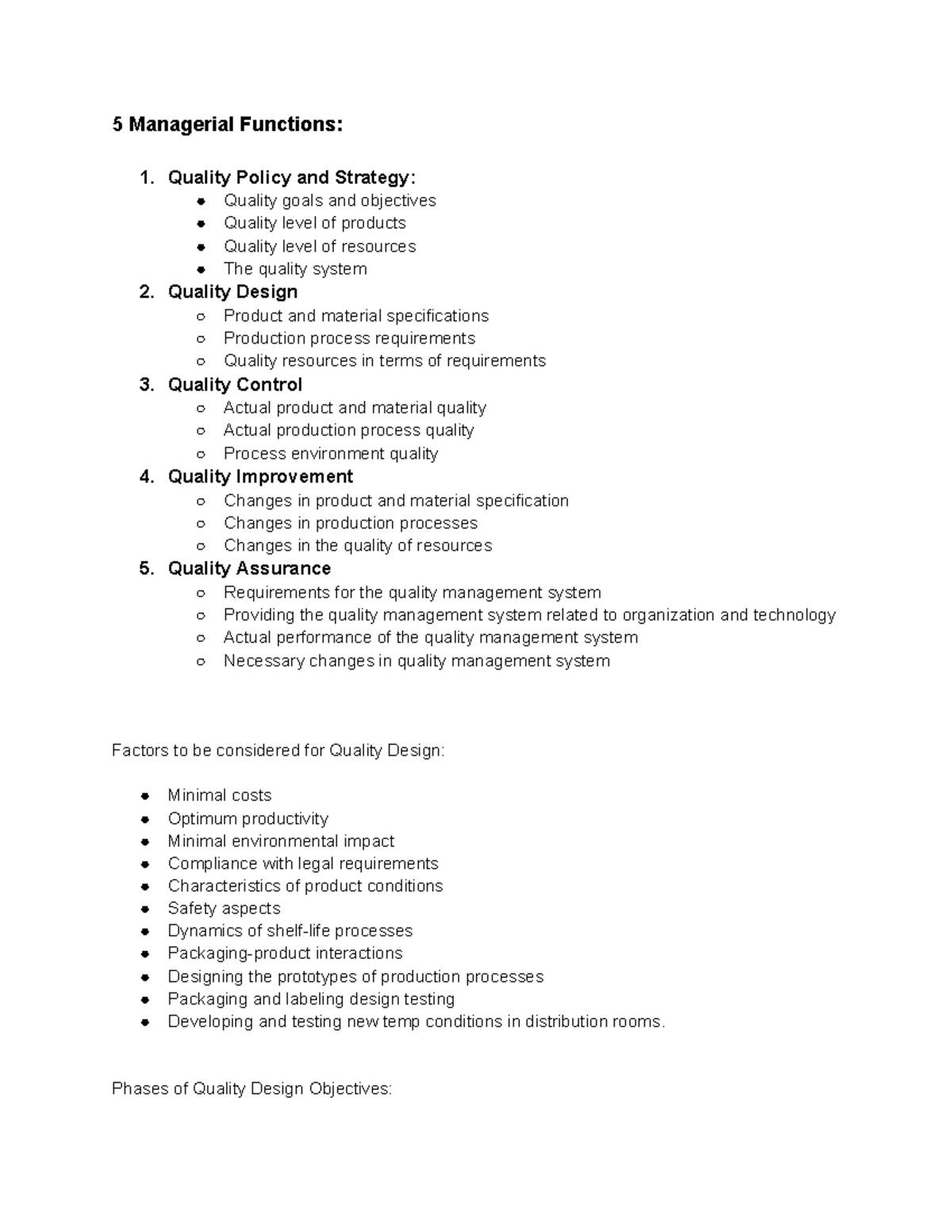 FQM Notes - 5 Managerial Functions: 1. Quality Policy and Strategy ...