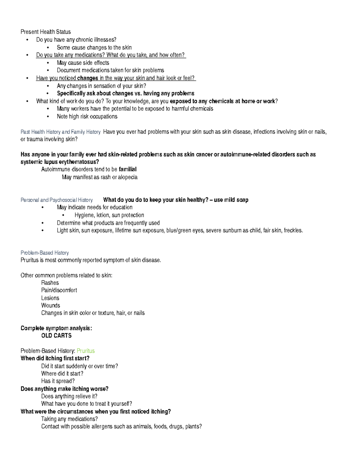 CH9 outline outline notes from lecture - Present Health Status - Do you ...