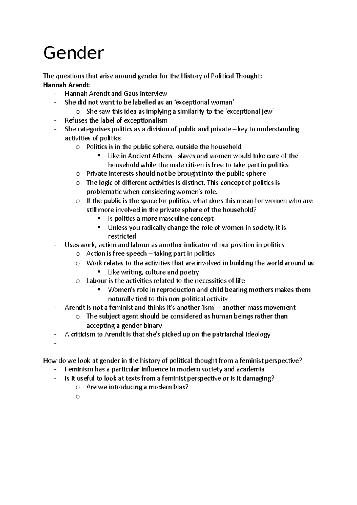 Gender - Lecture notes - Gender The questions that arise around gender ...