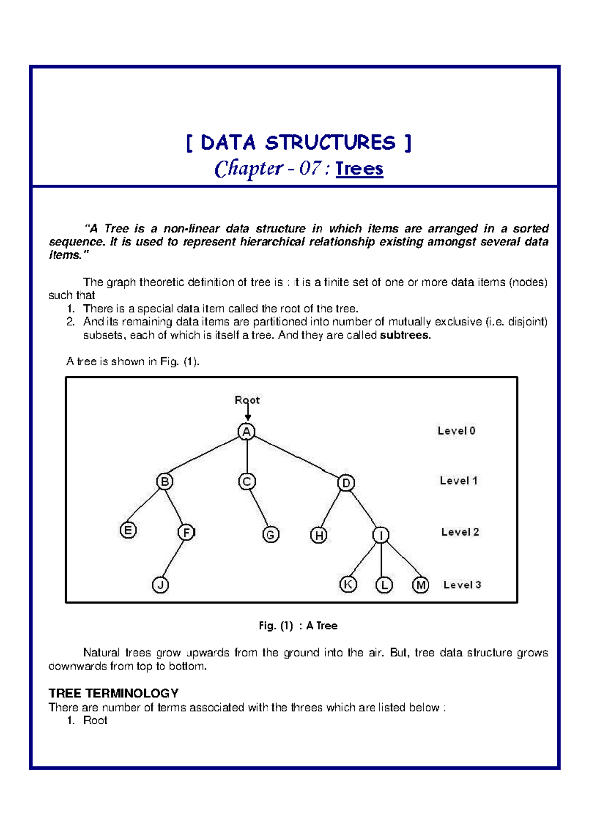 Printed TREE - [ DATA STRUCTURES ] ChapterChapterChapterChapter - 07 :07 :07 :07 : Trees “A Tree ...