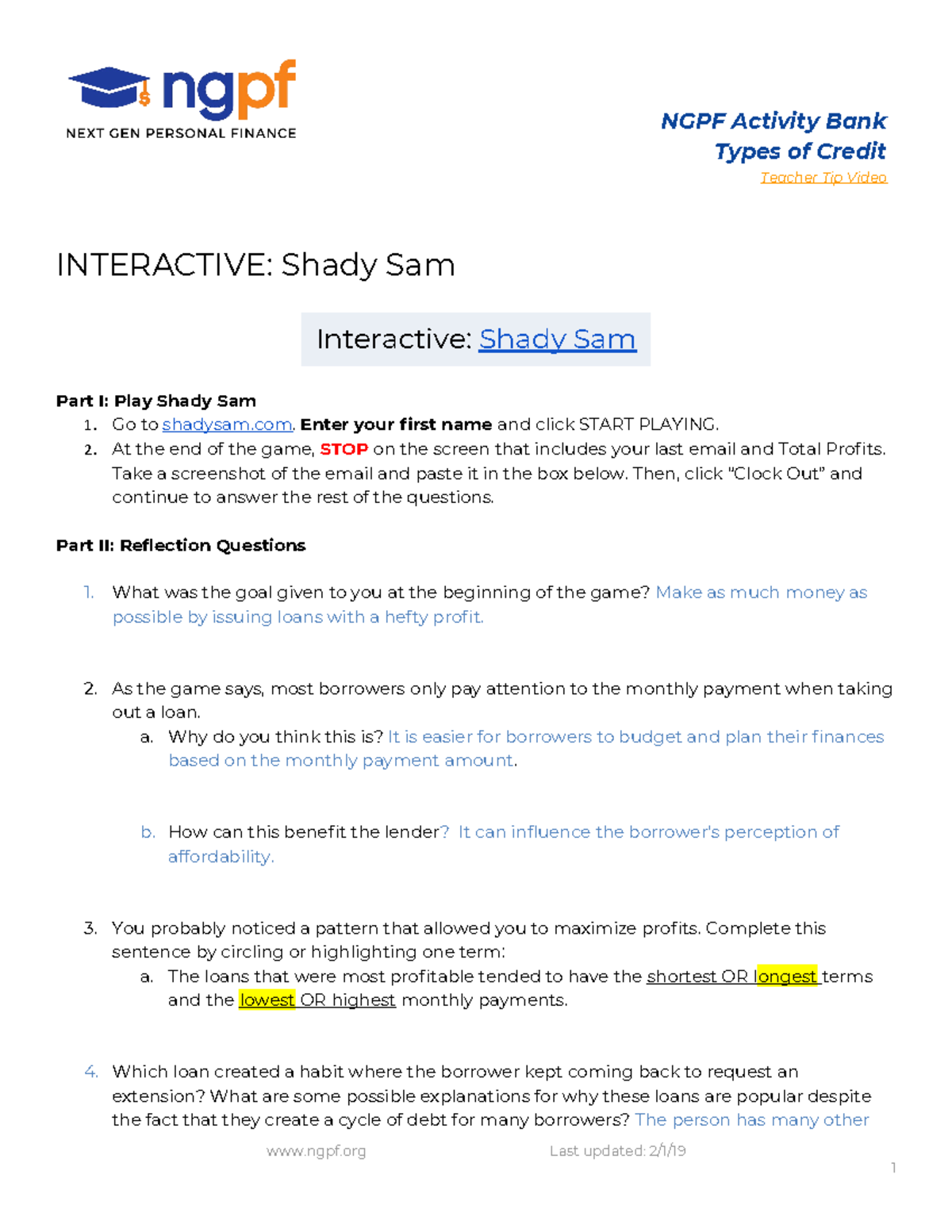 Shady Sam - ljfnvhjbjhn - NGPF Activity Bank Types of Credit Teacher ...