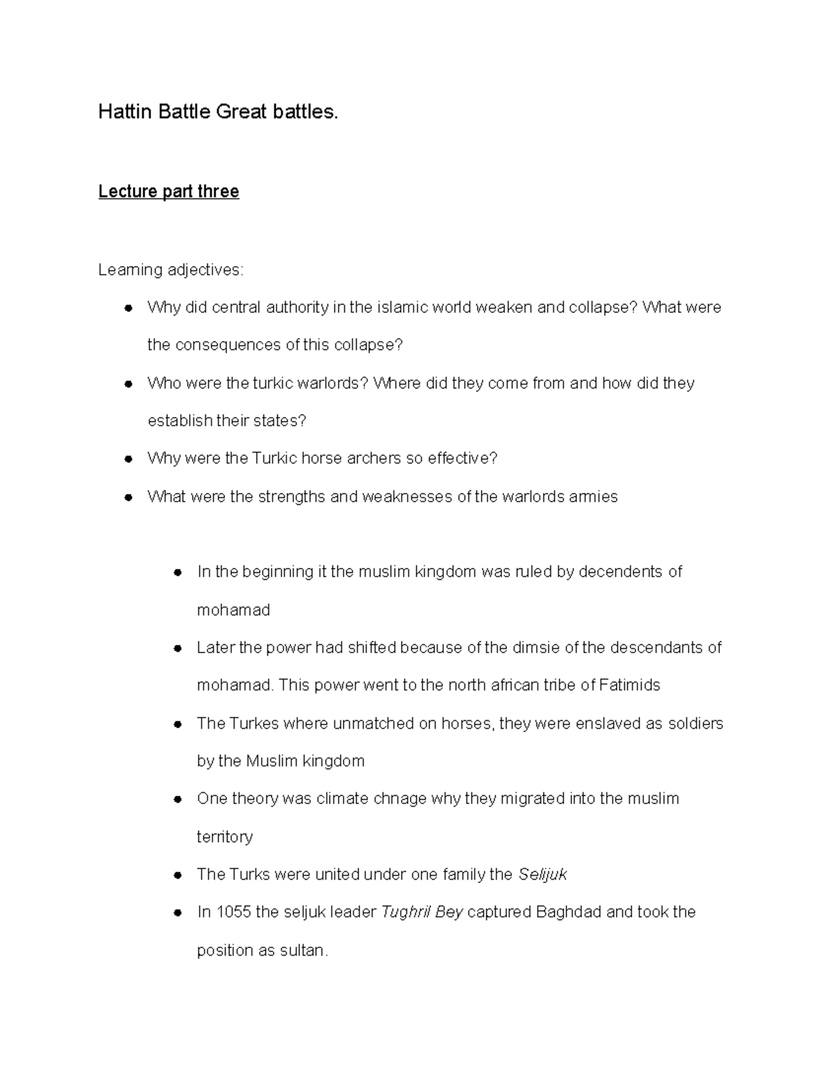 Hattin Battle Great battles Lecture notes - Hattin Battle Great battles ...