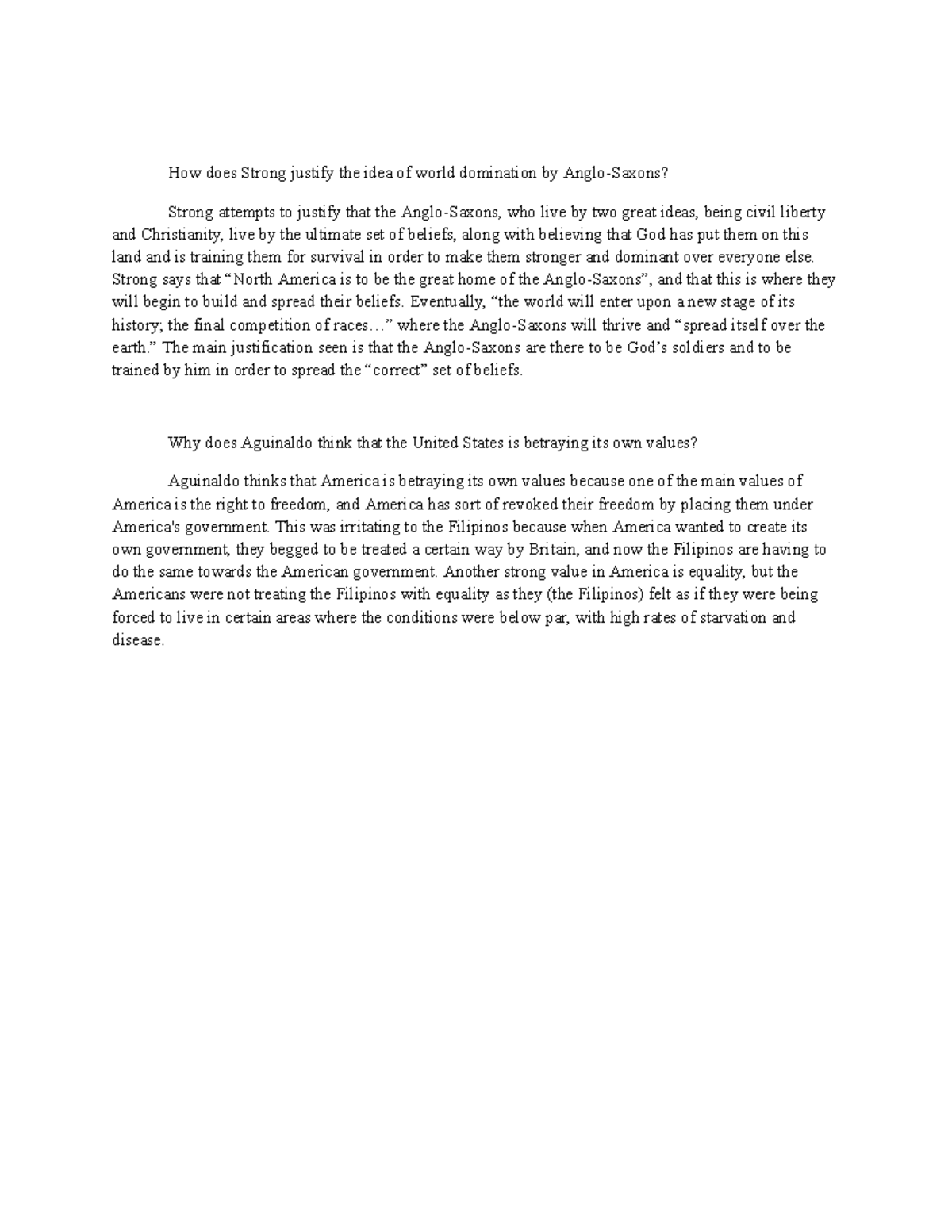 Week 3 reading questions - history - How does Strong justify the idea ...
