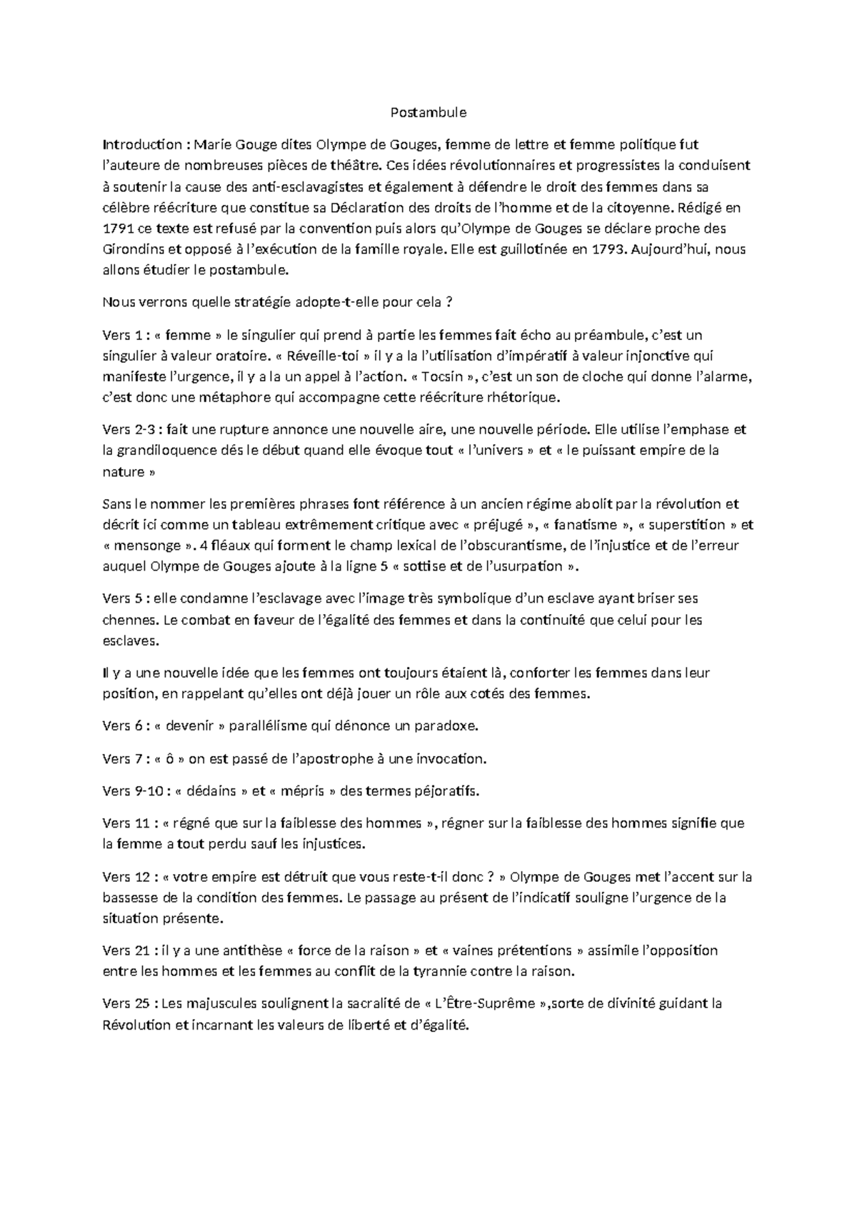 Postambule - fiche - Postambule Introduction : Marie Gouge dites Olympe ...