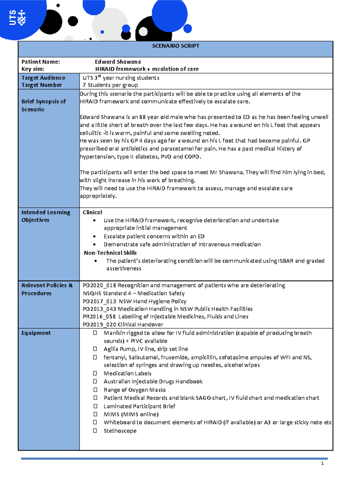 Hiraid pause and discuss scenario for students post sim - SCENARIO ...