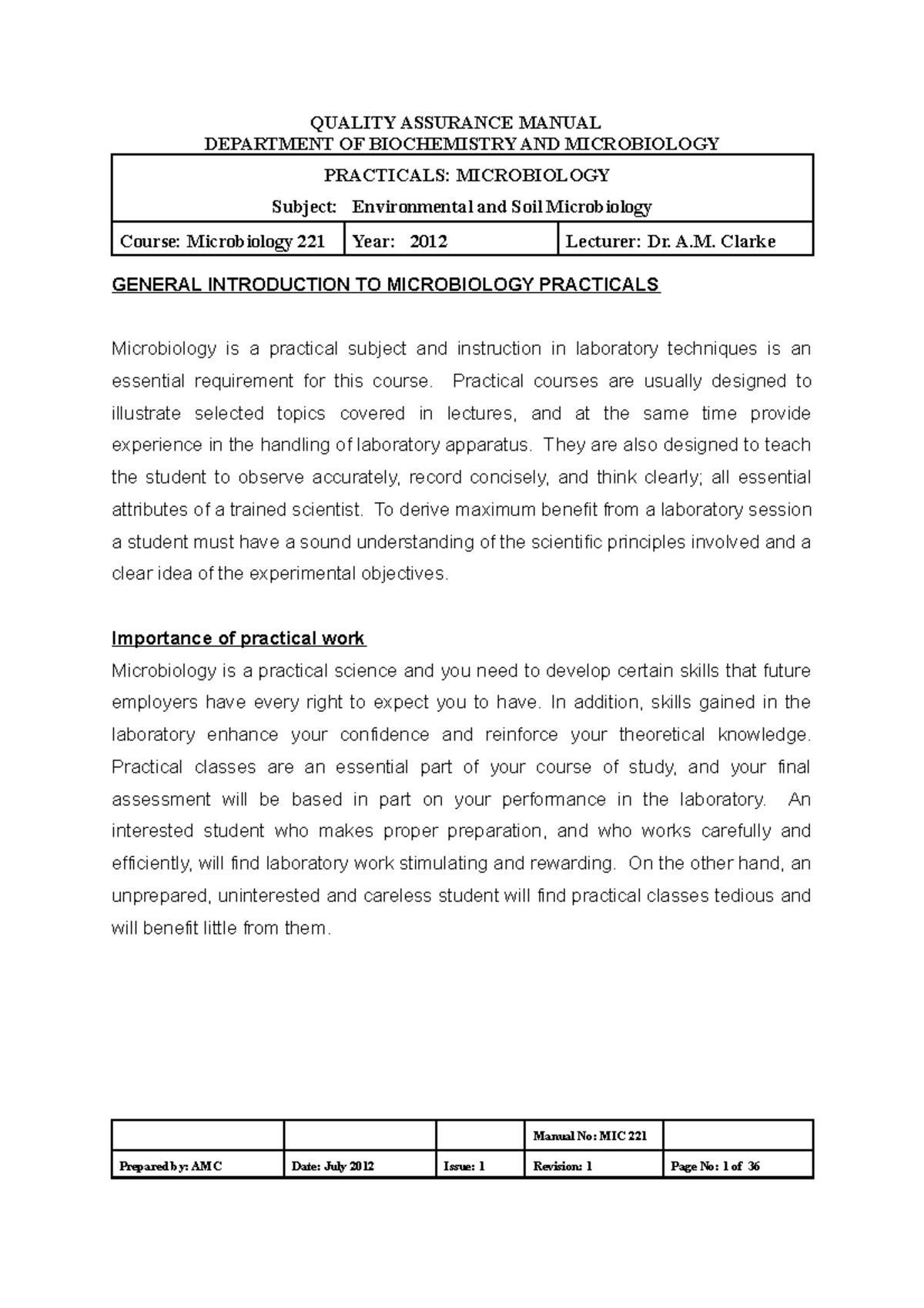 MIC 221 Practical Manual - DEPARTMENT OF BIOCHEMISTRY AND MICROBIOLOGY ...