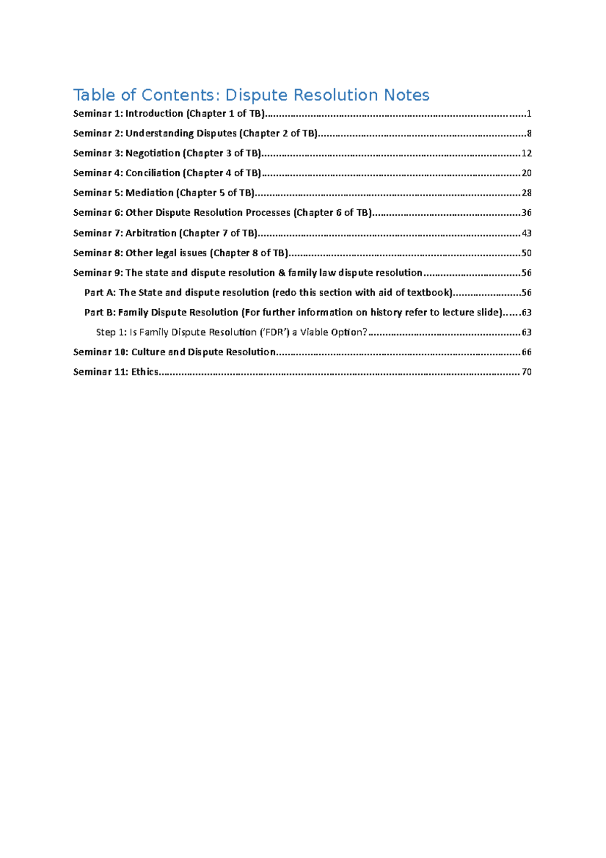 Dispute-Resolution-Notes - Table of Contents: Dispute Resolution Notes ...