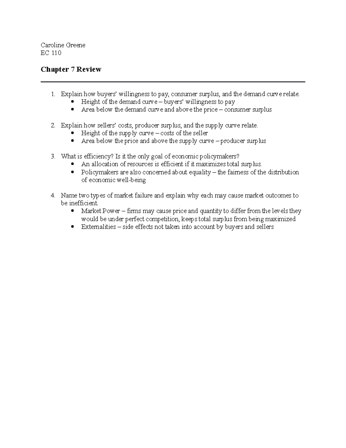 Chapter 7 Review - Instructor: Dr. Will Walsh - Caroline Greene EC 110 Chapter 7 Review Explain ...