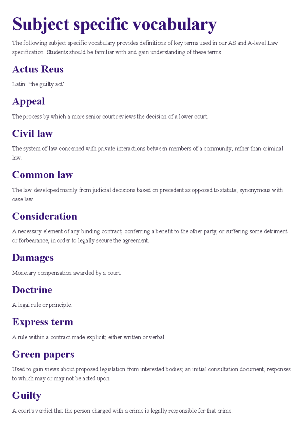 Subject specific vocabulary - Students should be familiar with and gain ...