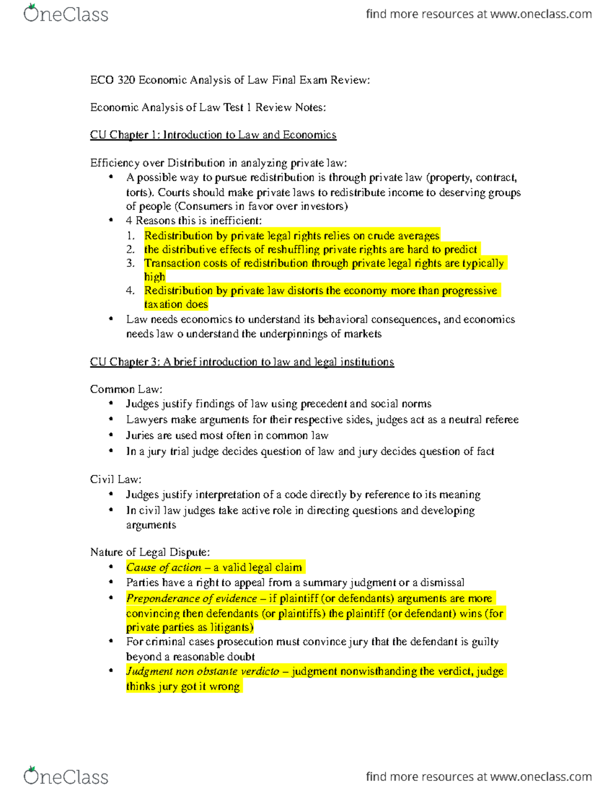 ECO320 Final Notes - ECO 320 Economic Analysis of Law Final Exam Review ...