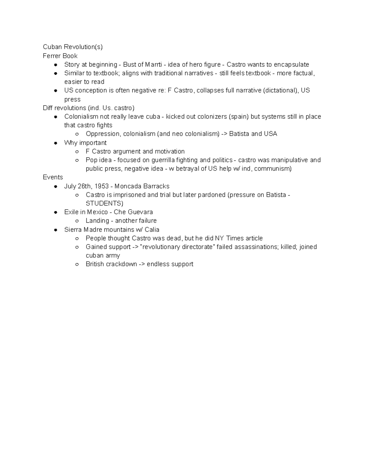 8 - lecture notes from Dr. Waterhouse - Cuban Revolution(s) Ferrer Book ...