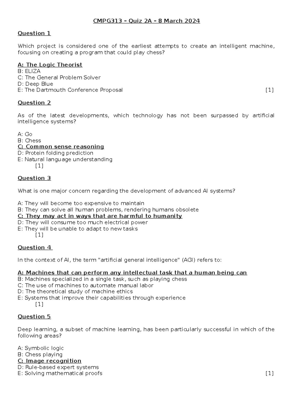 Ai20 09March 2024 Quiz2A memo - CMPG313 – Quiz 2A – 8 March 2024 Question 1 Which project is ...