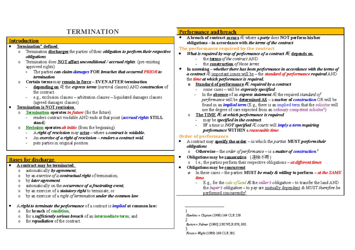 note for Termination - TERMINATION Introduction Termination” defined o ...