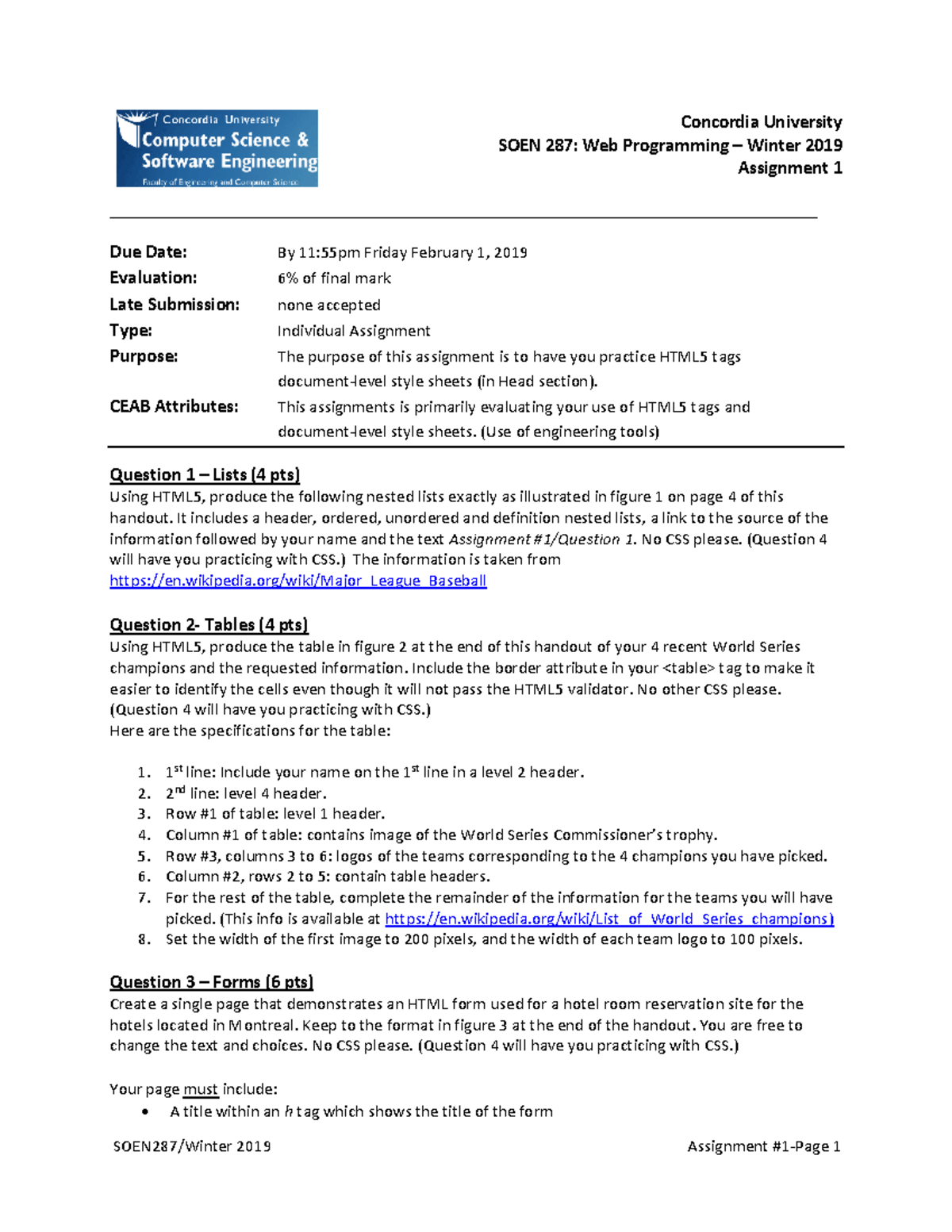 SOEN287 - lec 1 - Concordia University SOEN 287: Web Programming – Winter 2019 Assignment 1 ...