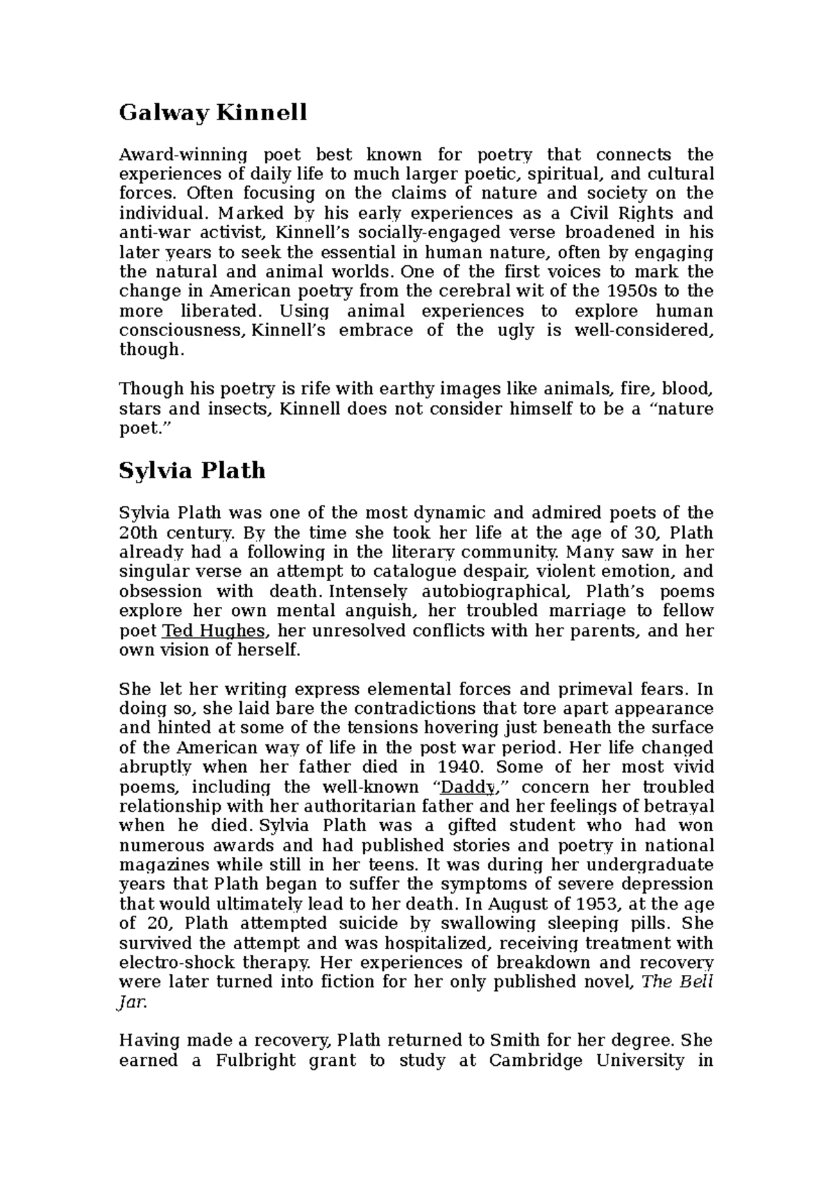 Autores HTP - resumen - Galway Kinnell Award-winning poet best known ...